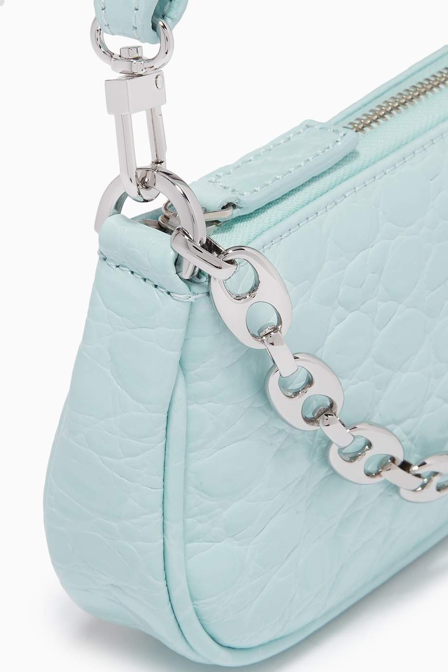 Shop By FAR Blue Mini Rachel Bag in Circular Croco Embossed Leather for ...