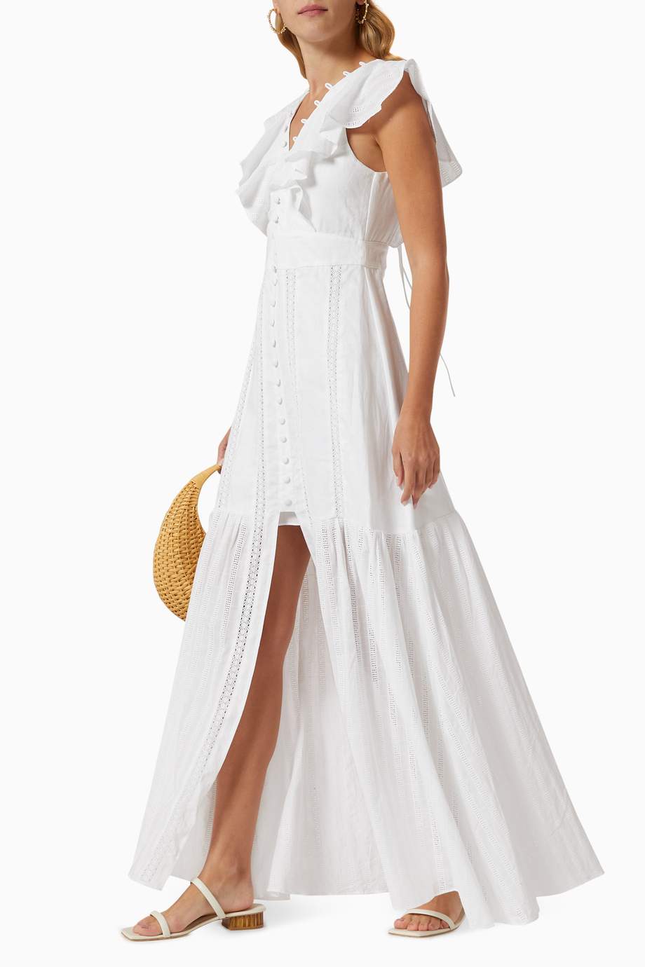 Shop Joslin White Maxine Lace Maxi Dress in Linen Cotton for Women ...