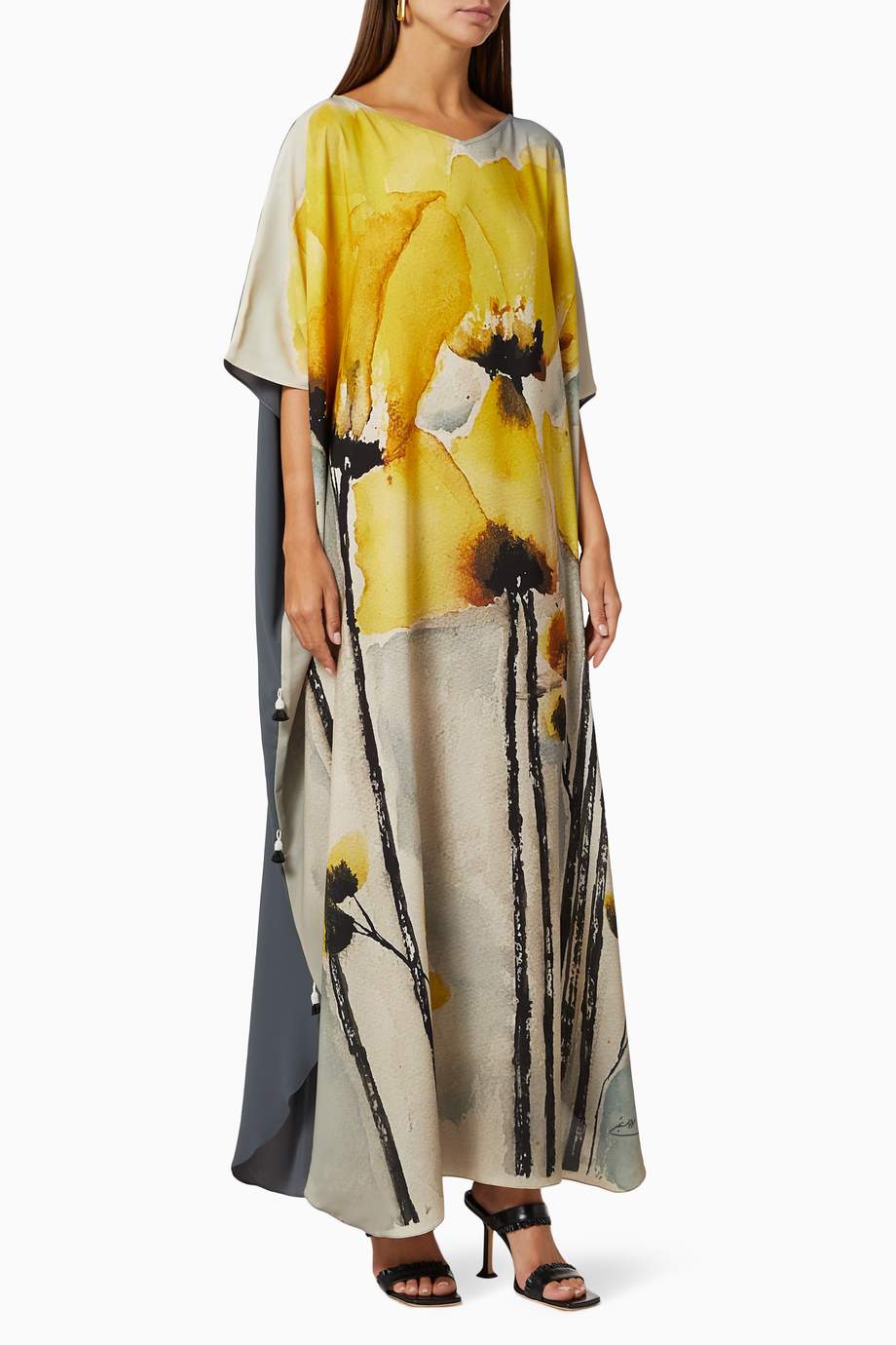 Shop Feryal Al Bastaki Multicolour Shamma Kaftan with Tassel Trim for ...