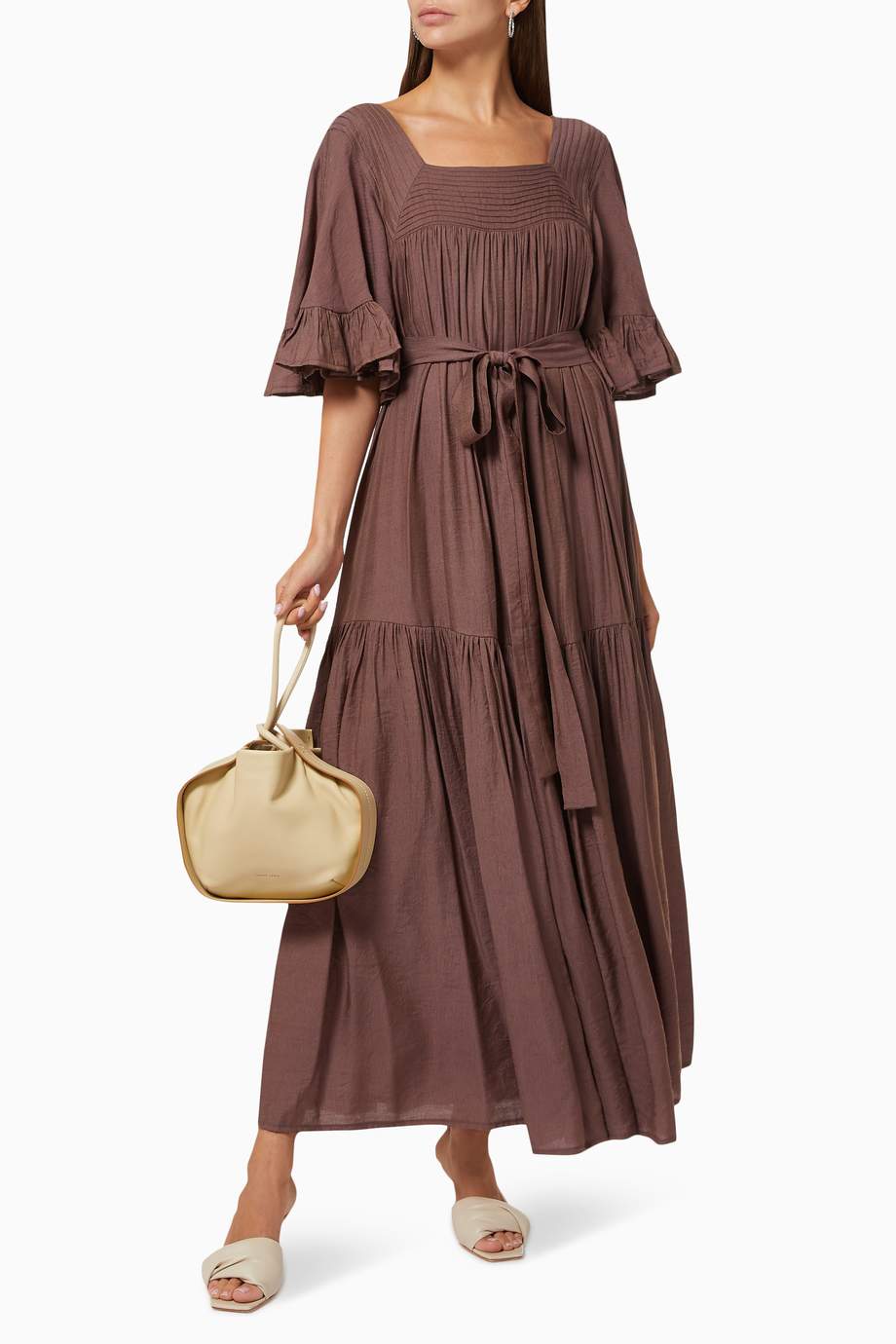 Shop Amri Purple Gathered Tiered Dress for Women | Ounass UAE