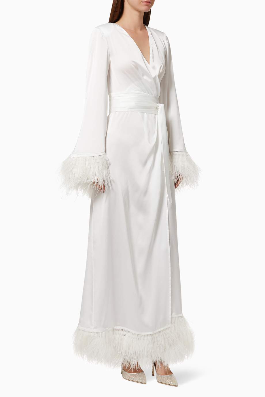 Shop Bronx and Banco White Feather Long Robe in Silk for Women | Ounass UAE