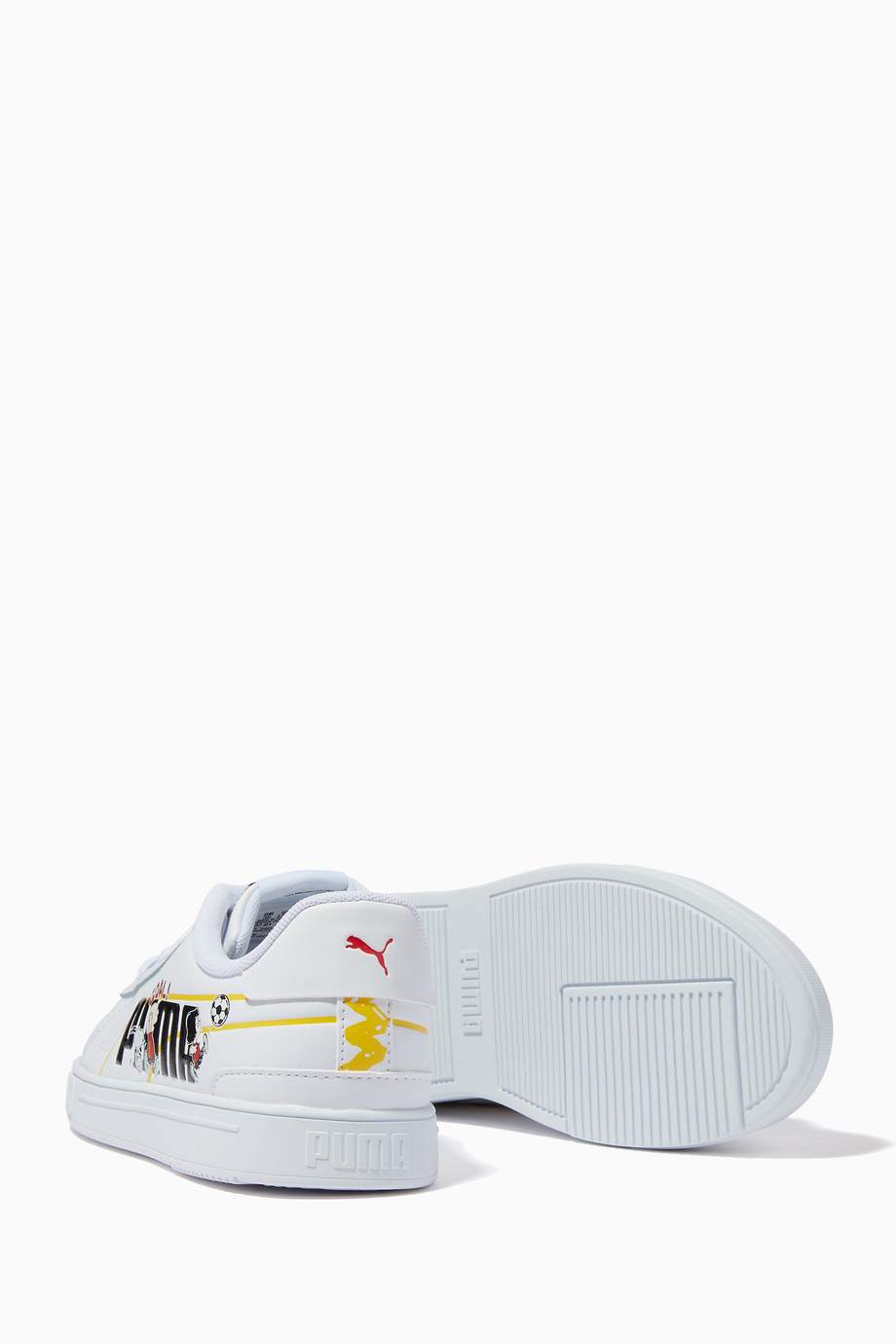 Shop Puma White x PEANUTS Serve Pro Sneakers in Leather for Kids ...