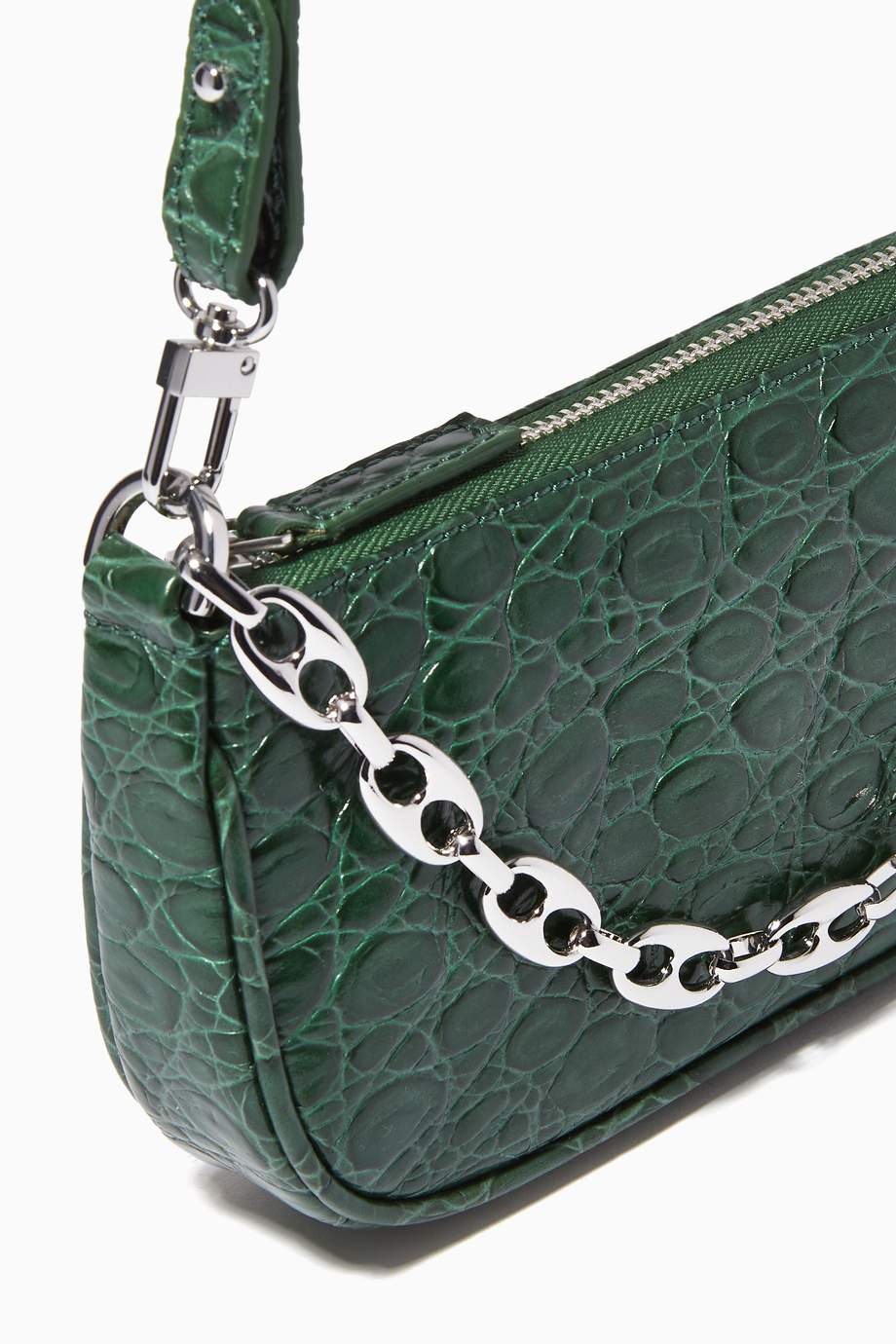 Shop By FAR Green Mini Rachel Bag in Circular Croco Embossed Leather ...