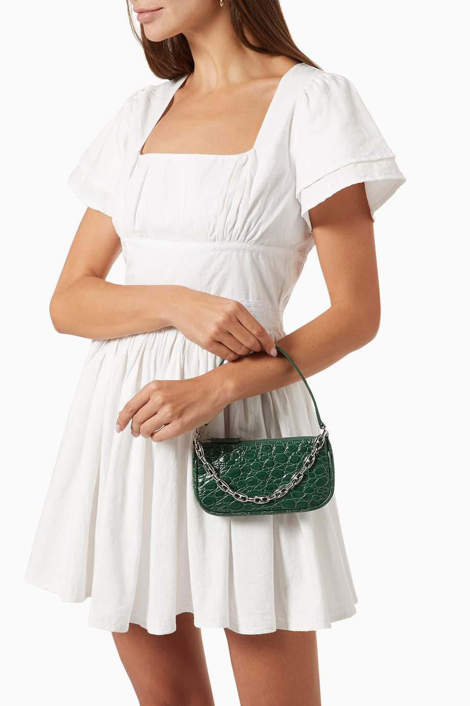 Shop By FAR Green Mini Rachel Bag in Circular Croco Embossed Leather ...