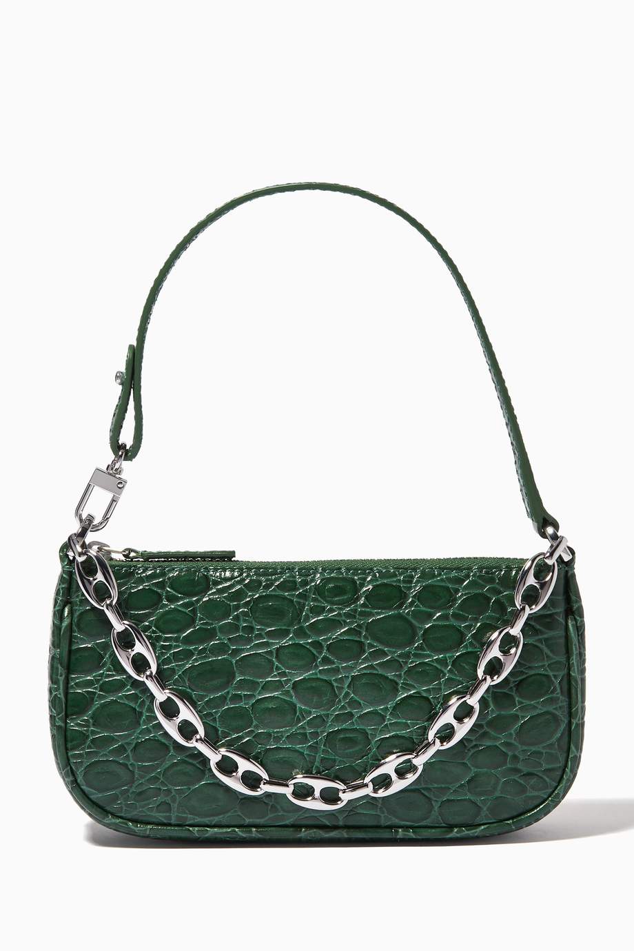 Shop By FAR Green Mini Rachel Bag in Circular Croco Embossed Leather ...