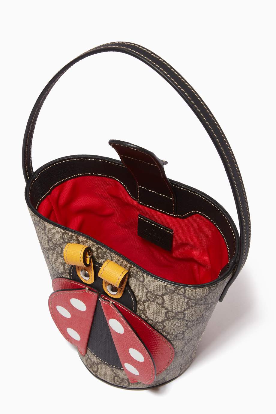 Shop Gucci Neutral Ladybug Bucket Bag in GG Supreme Canvas for Kids ...