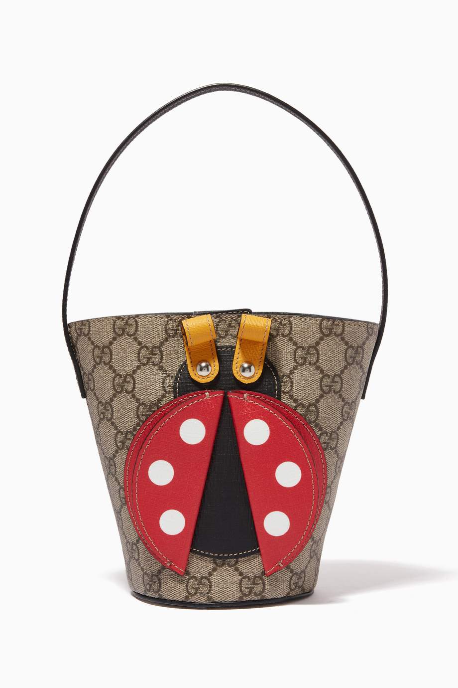Shop Gucci Neutral Ladybug Bucket Bag in GG Supreme Canvas for Kids ...
