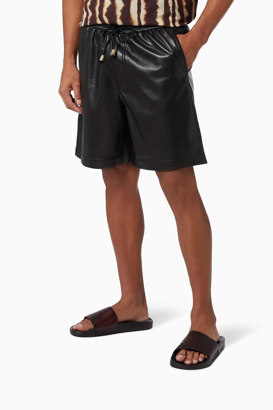 Shop Magnanni Brown Playa Woven Slide Sandals in Leather for Men ...