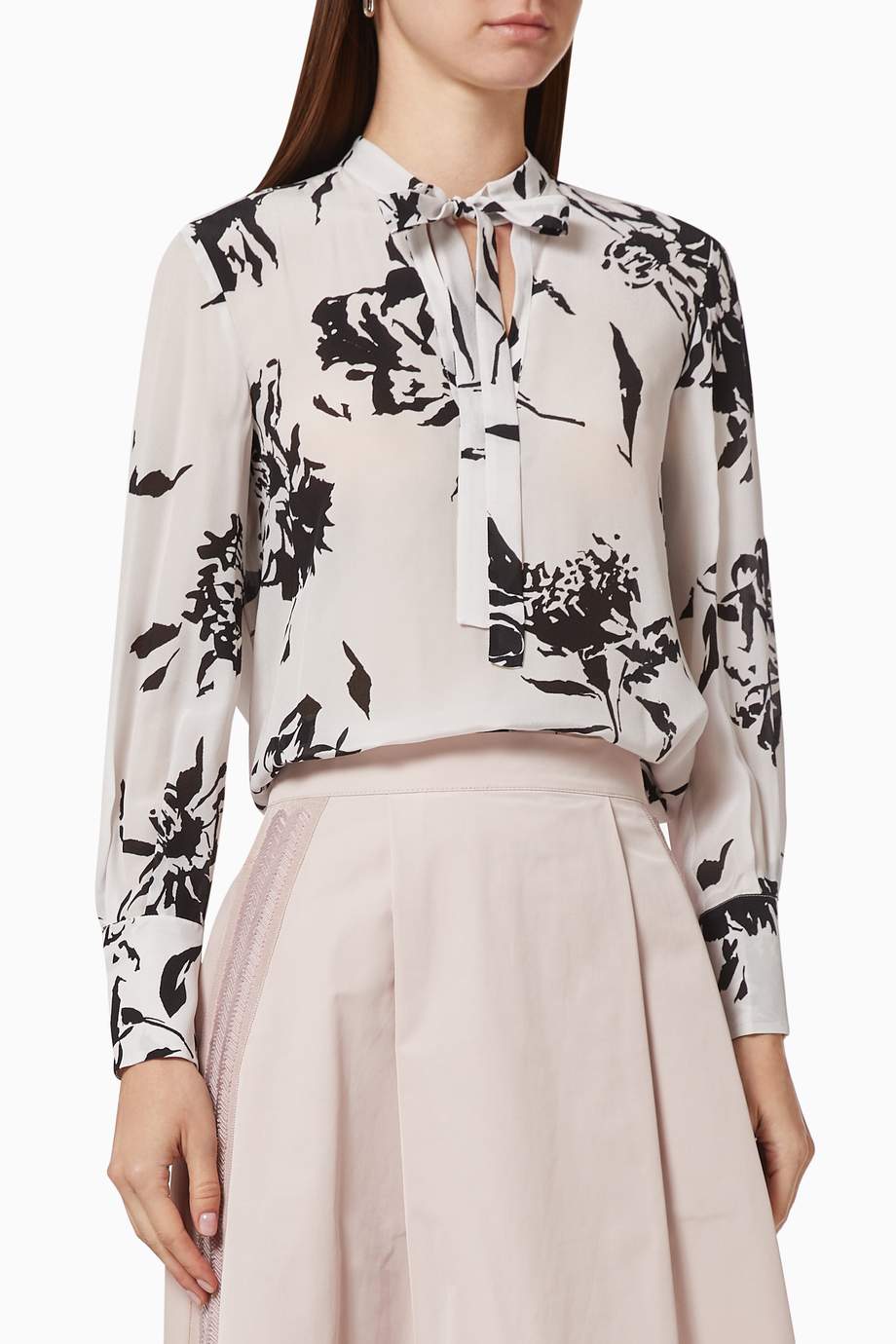 Shop MAX&Co. Neutral Luce Bow Tie Blouse in Silk for Women | Ounass UAE