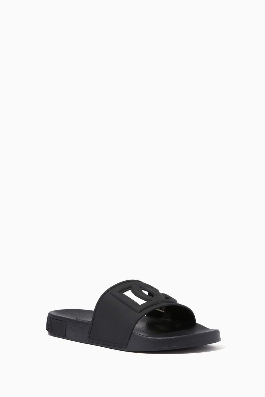 Shop Dolce & Gabbana Black Slides with DG Millenials Logo in Rubber for ...