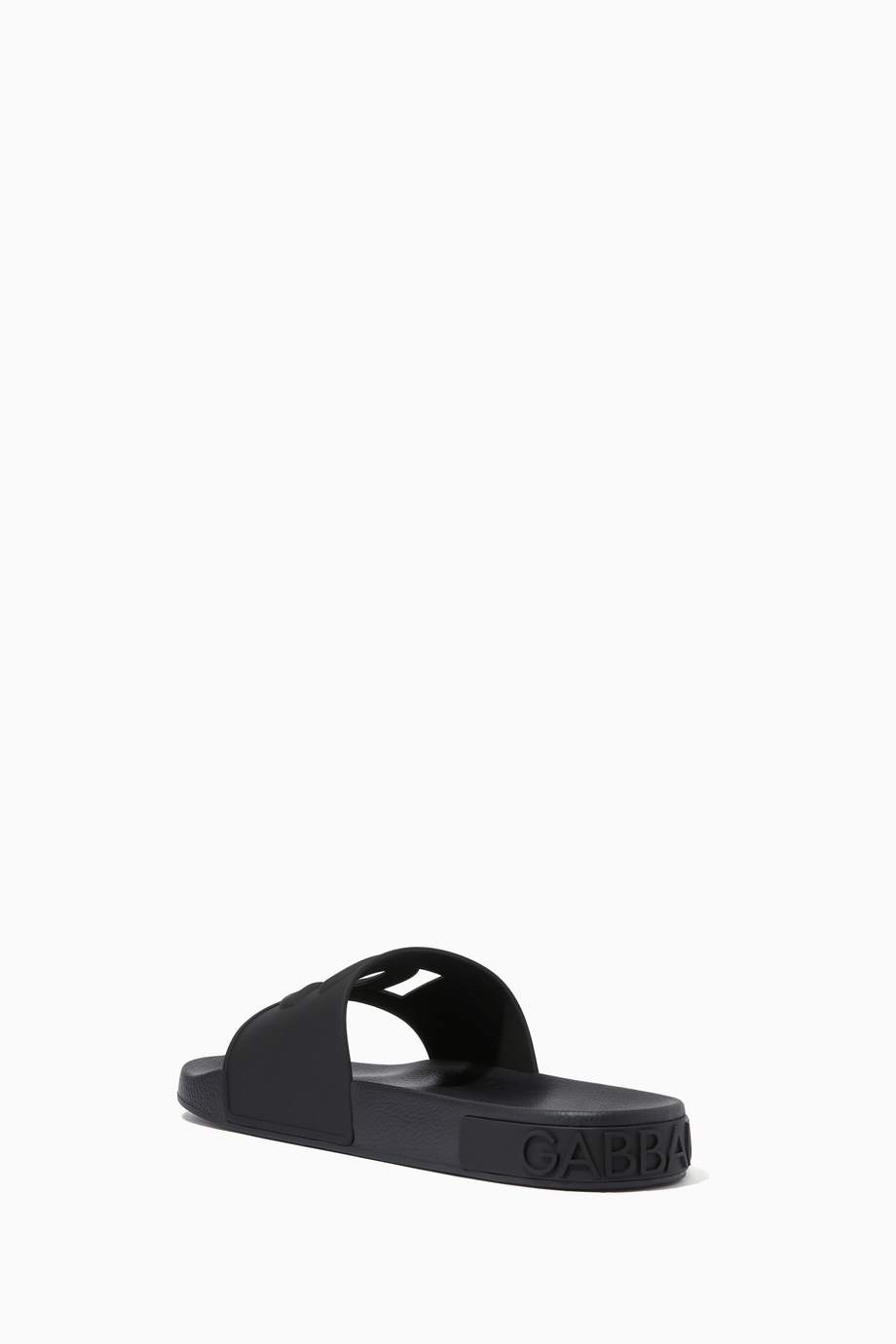 Shop Dolce & Gabbana Black Slides with DG Millenials Logo in Rubber for ...