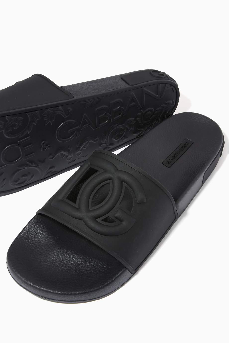 Shop Dolce & Gabbana Black Slides with DG Millenials Logo in Rubber for ...