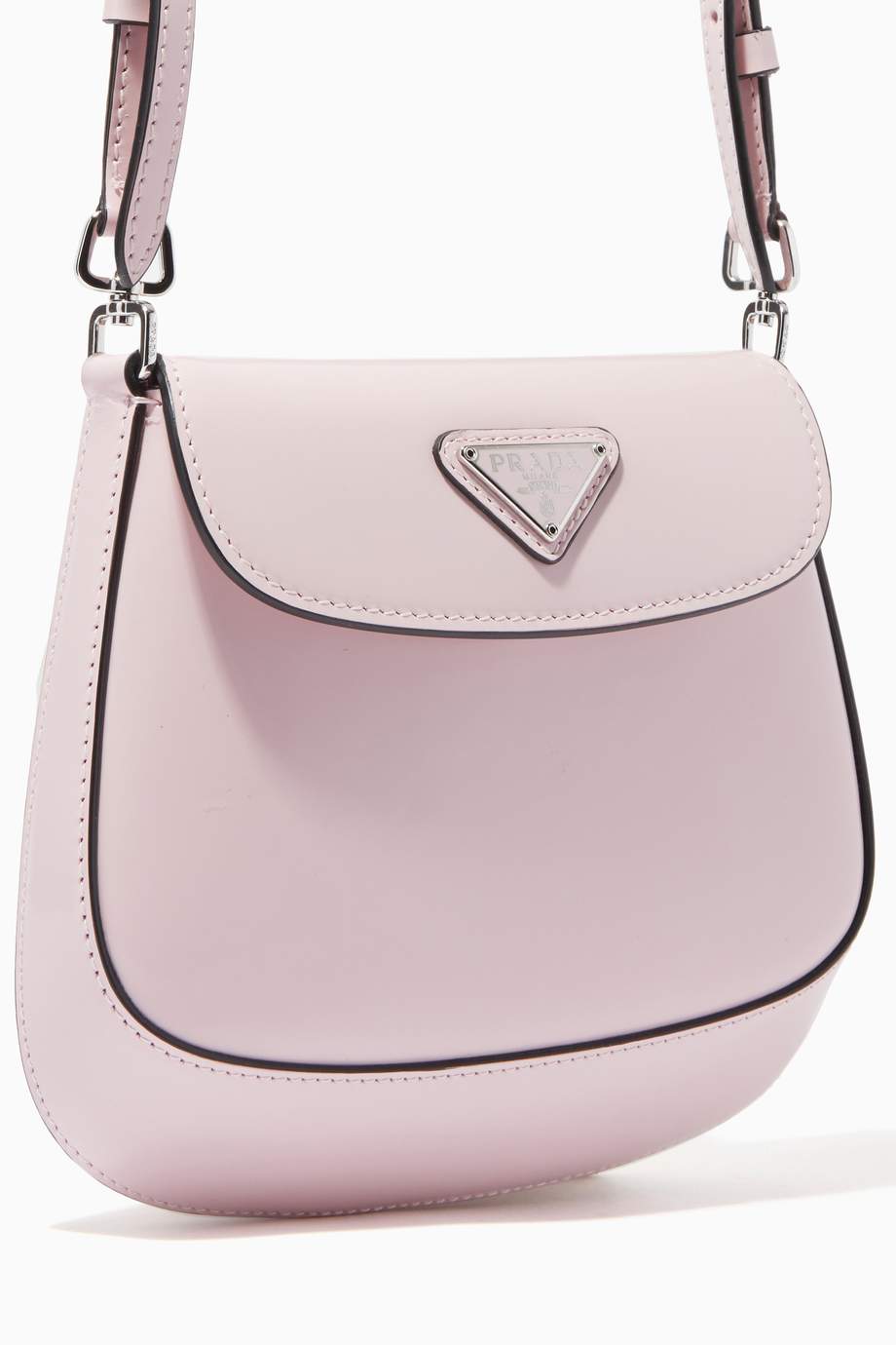 Shop Prada Pink Triangle Logo Cleo Mini Bag in Brushed Leather for ...