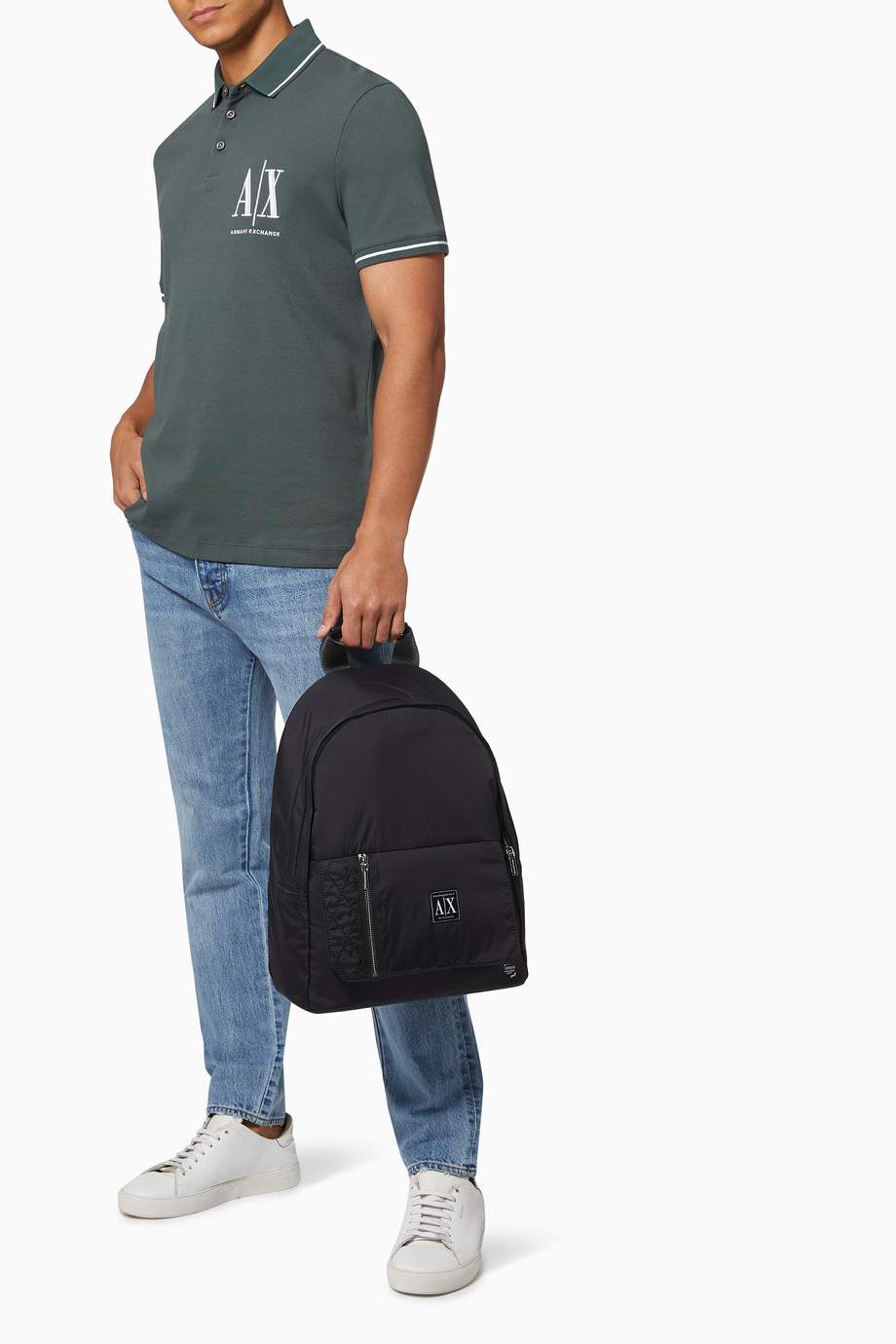 Shop Armani Exchange Black AX Backpack in Quilted Faux Leather for Men ...