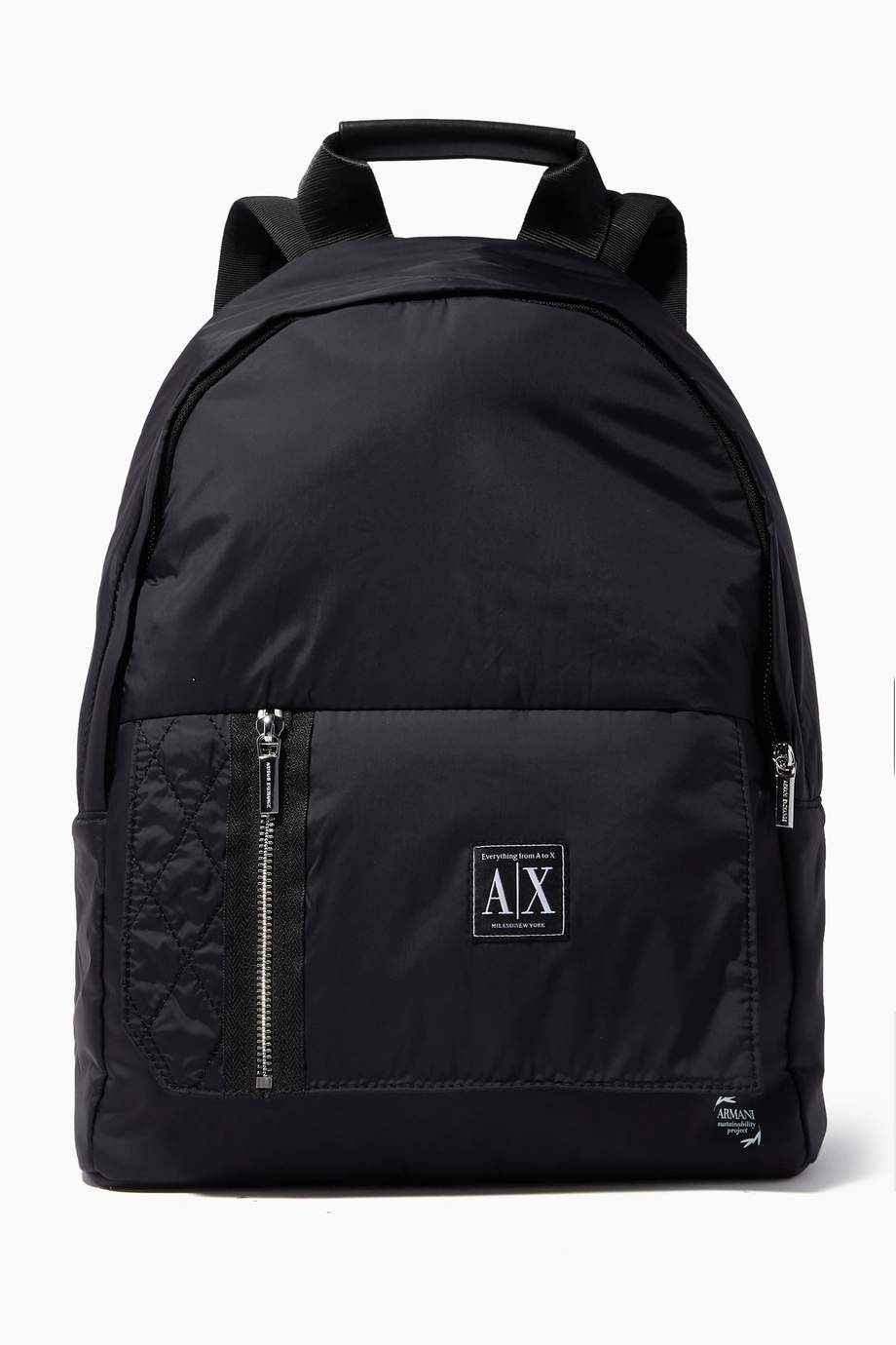 Shop Armani Exchange Black AX Backpack in Quilted Faux Leather for Men ...