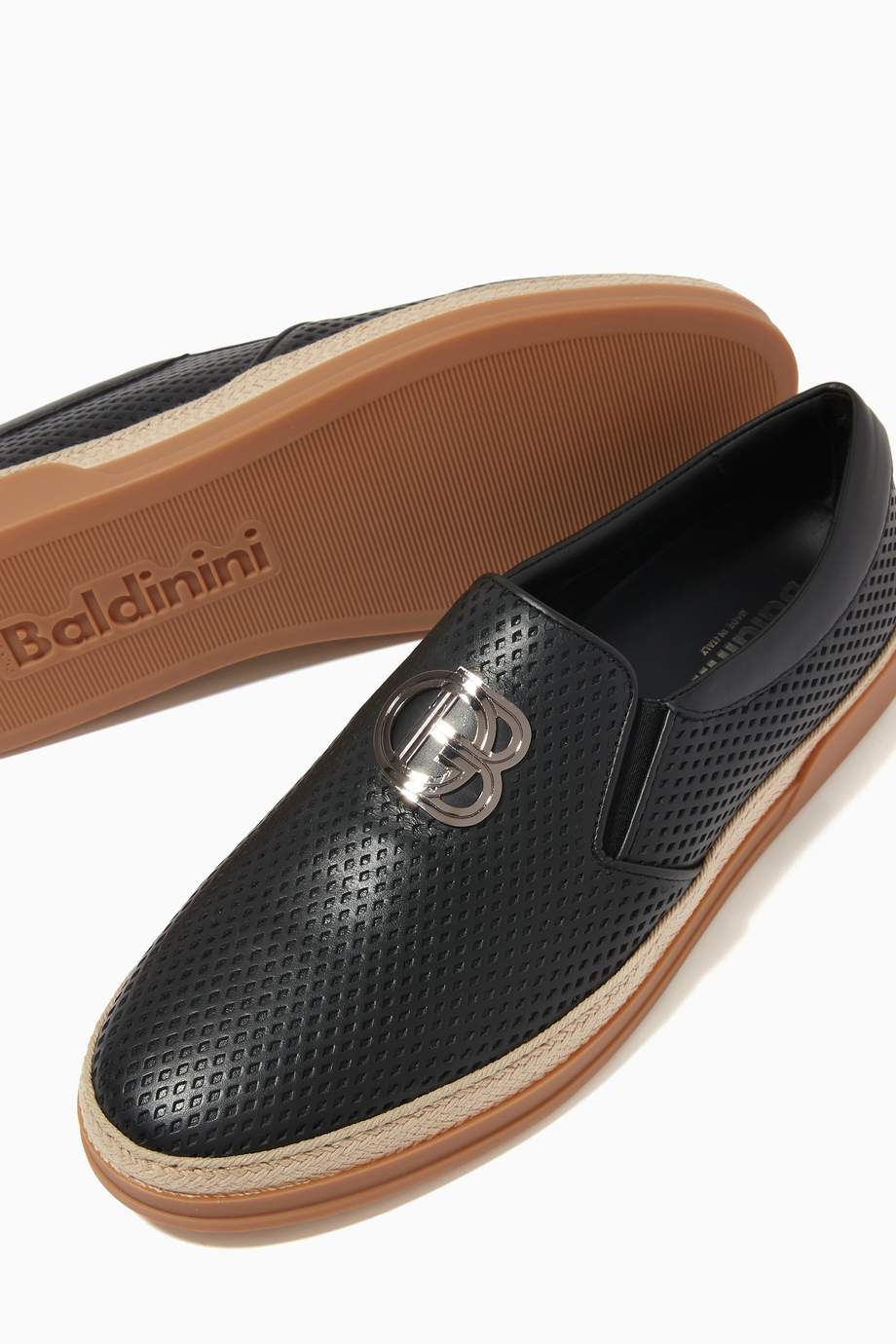 Shop Baldinini Black Monogram Horsebit Loafers in Leather for Men ...