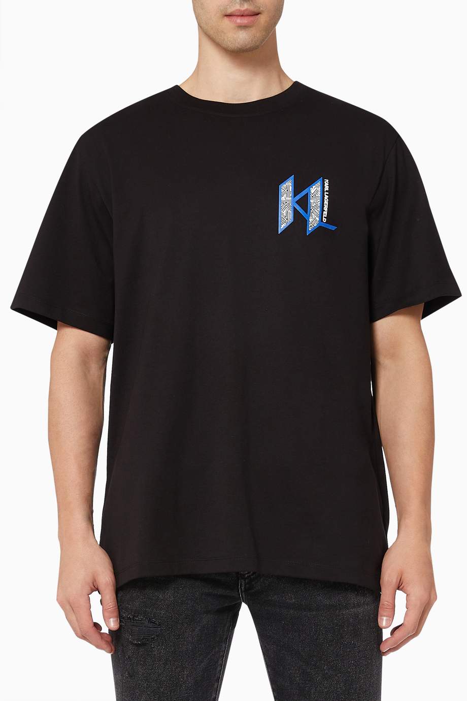 Shop Karl Lagerfeld Black KL Monogram Logo T-shirt in Cotton for Men ...