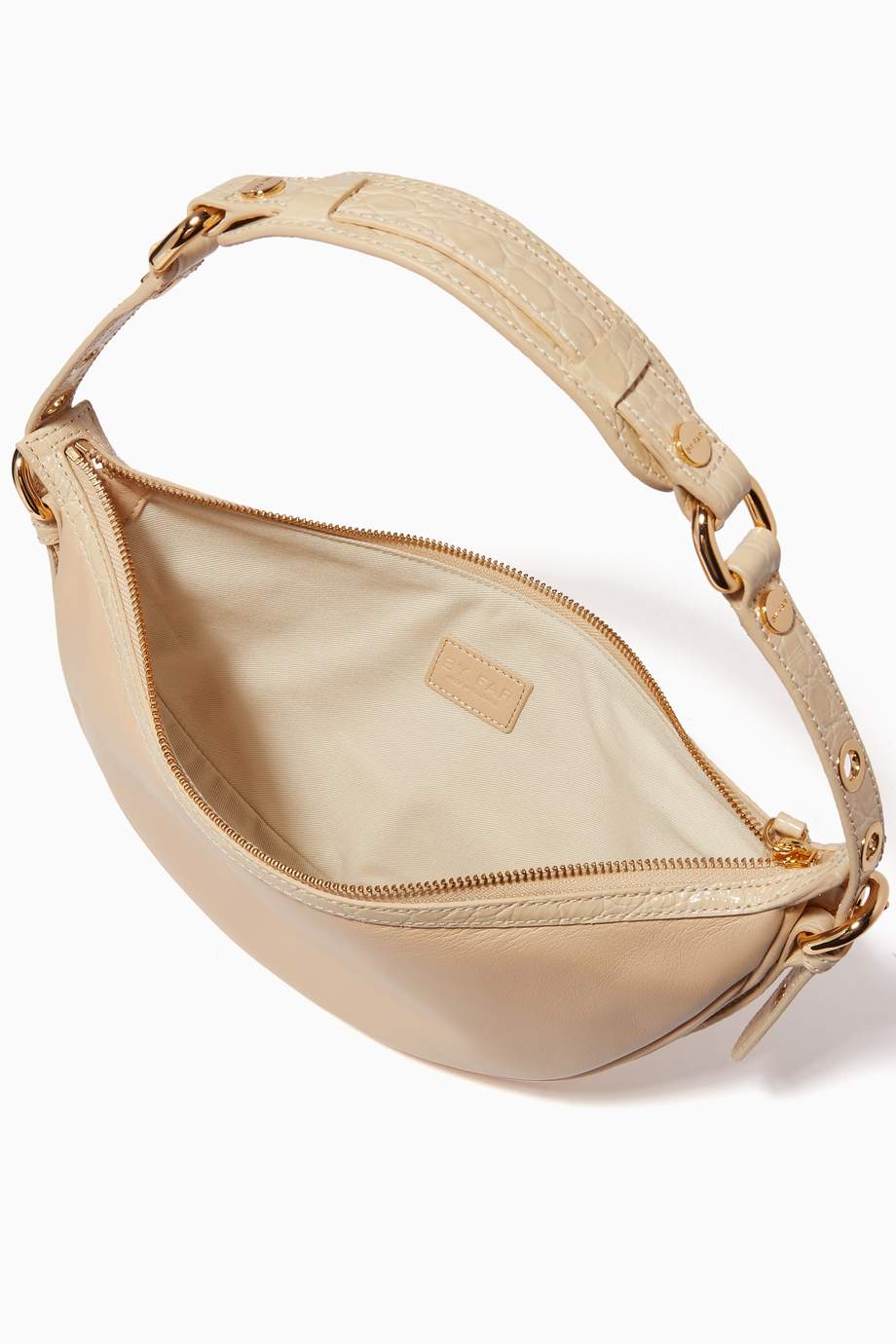 Shop By FAR Neutral Gib Shoulder Bag in Nappa & Croc-embossed Leather ...